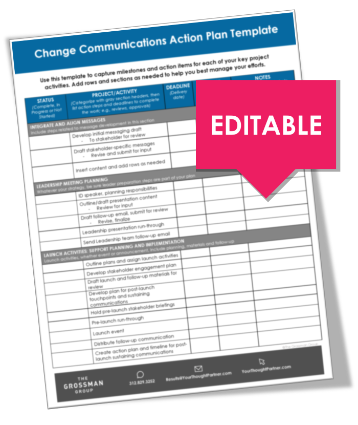 [Free Template] Change Communication Action Plan | The Grossman Group