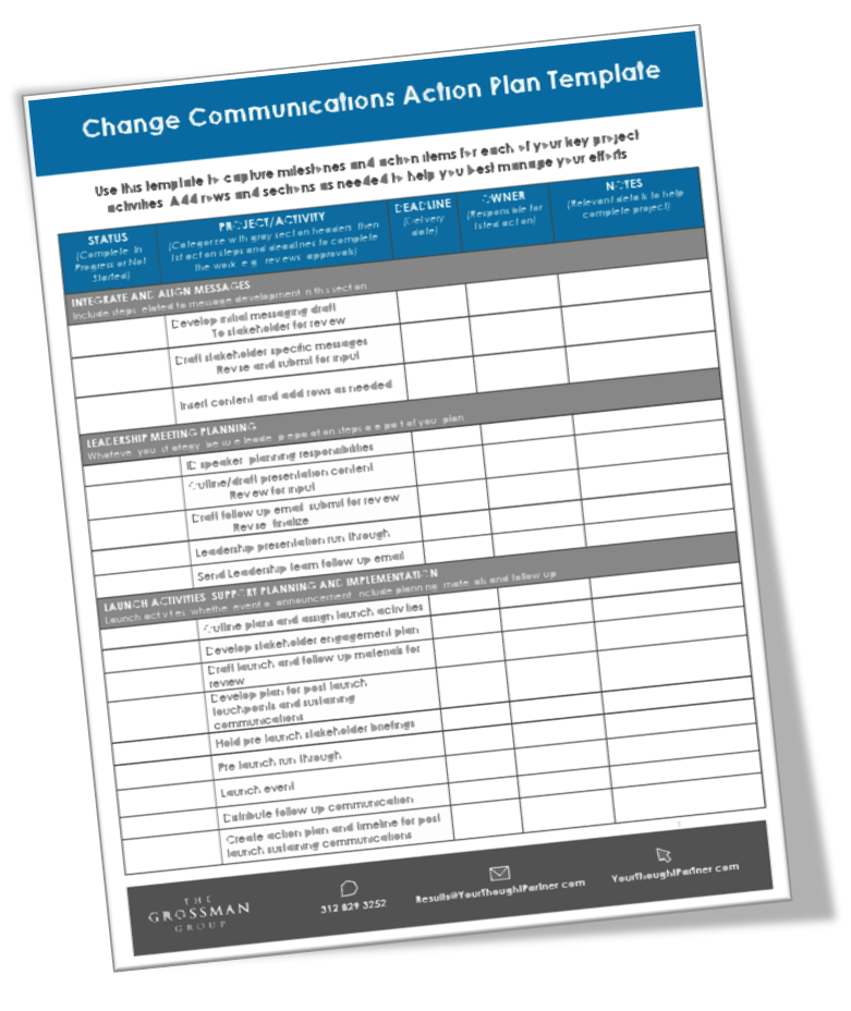 Change Communication Action Plan Template | The Grossman Group